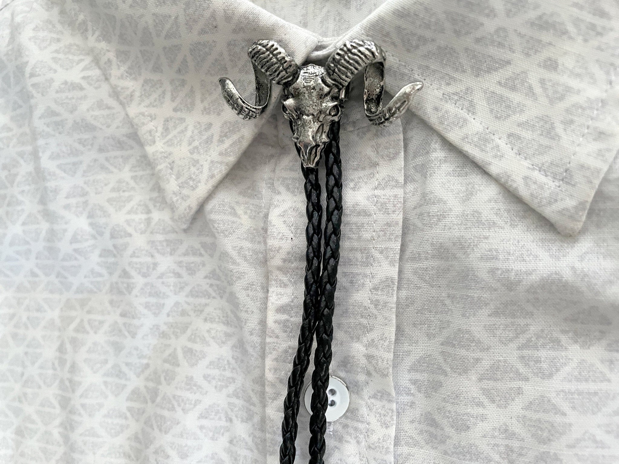 Silver Ram Skull Bolo Tie